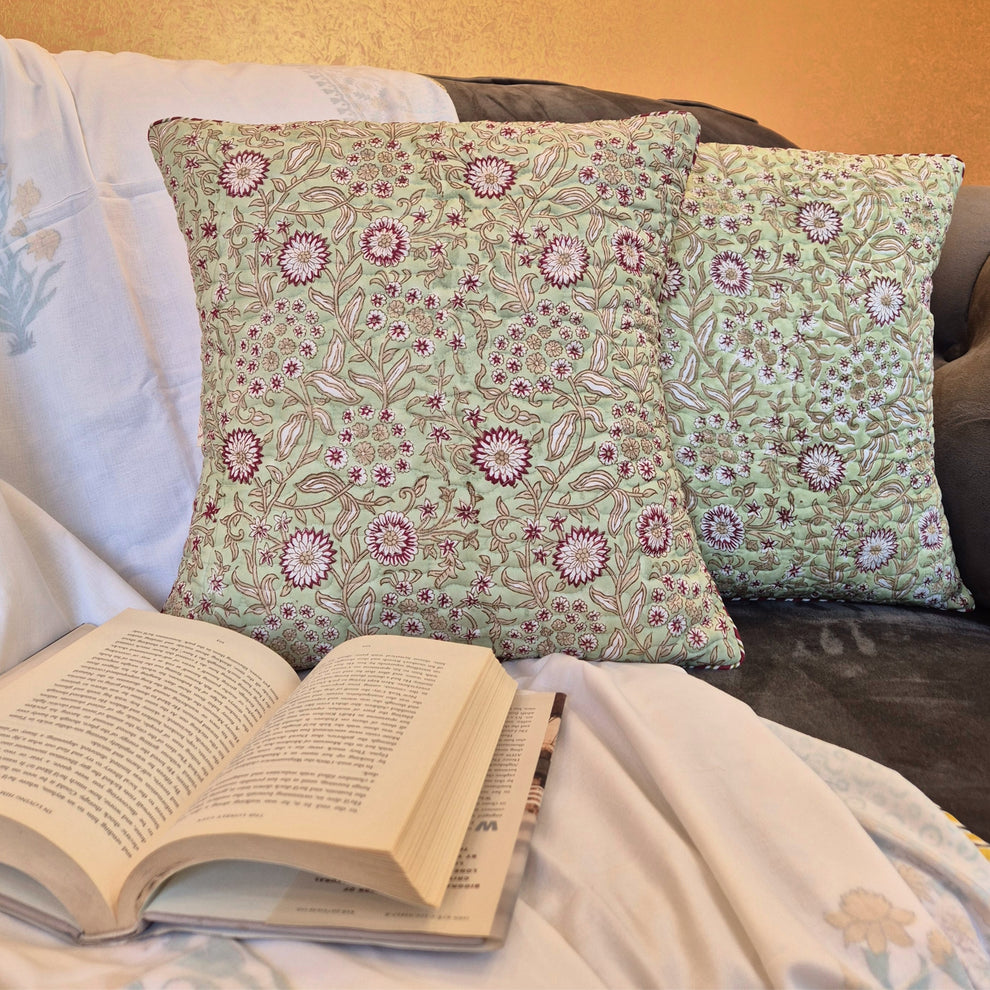 Gulmohar Bagh Quilted Cotton Cushion Cover – Altaire Homes