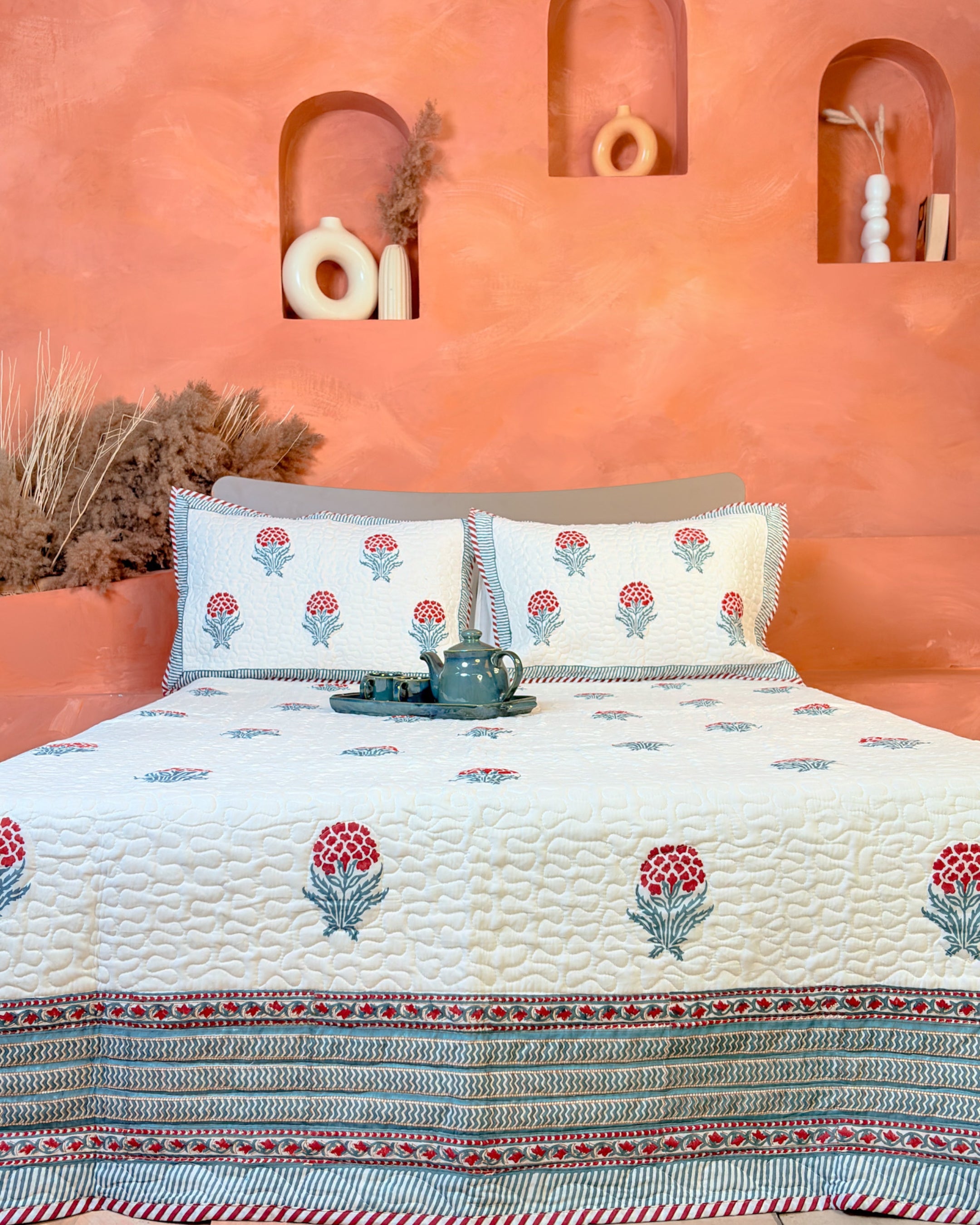 Gulaab Bagh Quilted Bed Cover Set | Handcrafted Organic Cotton Luxury ...