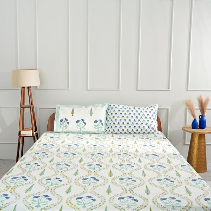 Floral Tapestry Block Print Bedsheet Set | Organic Cotton Percale 300T ...